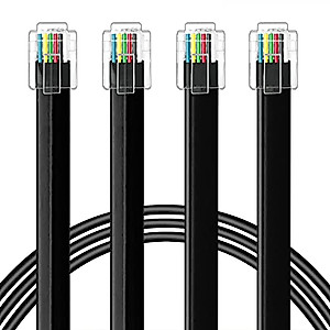 NECABLES 2Pack RJ12 Cable 6ft Phone Cord RJ12 6P6C Male to Male Straight Wired for Both Data and Voice Use Black - 6 Feet