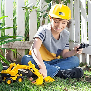 CAT Construction Toys, Excavator Sand Set Outdoor Toys - 10” CAT Toy Dumps Truck & Loader, Hard Hat, Shovel, Rake - Pretend Play, Ages 2+