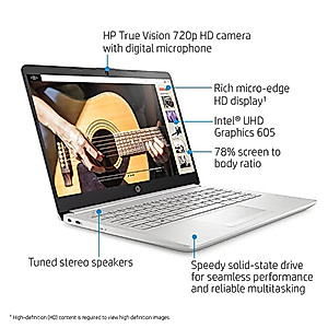 HP 2022 Newest Laptop Computer, 14" HD Display, Quad-Core Intel Pentium N5030 (Upto 3.1GHz), 8GB RAM, 256GB SSD, HD Webcam, HDMI, Bluetooth, WiFi, RJ-45, 1-Year Office 365, Win10+MarxsolCables