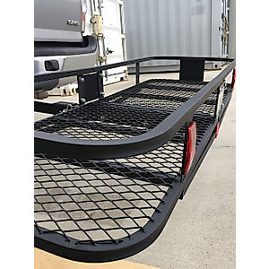 MaxxHaul 70103 500 lb. Capacity Steel Hitch Mount Folding Cargo Carrier Mesh Basket Fits 2 inch Hitch Receiver 60 x 21 x 6.5 in For Car SUV Pickup Truck Van Camping Traveling