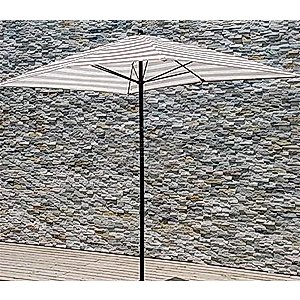 CLoxks Patio Umbrella Outdoor,Portable White and Light Brown Striped Pool Patio Umbrella, Rectangle Outside/Beach/Market Table Umbrella, Garden Umbrella Parasol