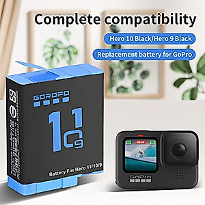 GOROFO Battery 3 Pack, Suitable for GoPro Hero 9, Hero 10, and Hero 11, Black 3-Channel USB Intelligent Color Display Fast Charger Fully Compatible with GoPro Hero 11/10/9 Battery and Charger