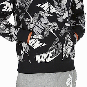 Nike Men's Essentials+ Allover Print Fleece Hoodie Black/White Medium