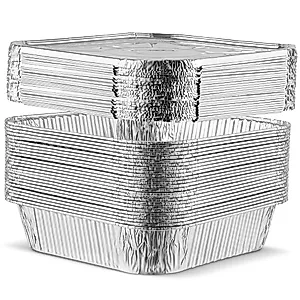 PLASTICPRO 5 Pack 8 Inch Square Aluminum Pans with Lids Disposable Tin Foil Pans Baking Pans Food Storage