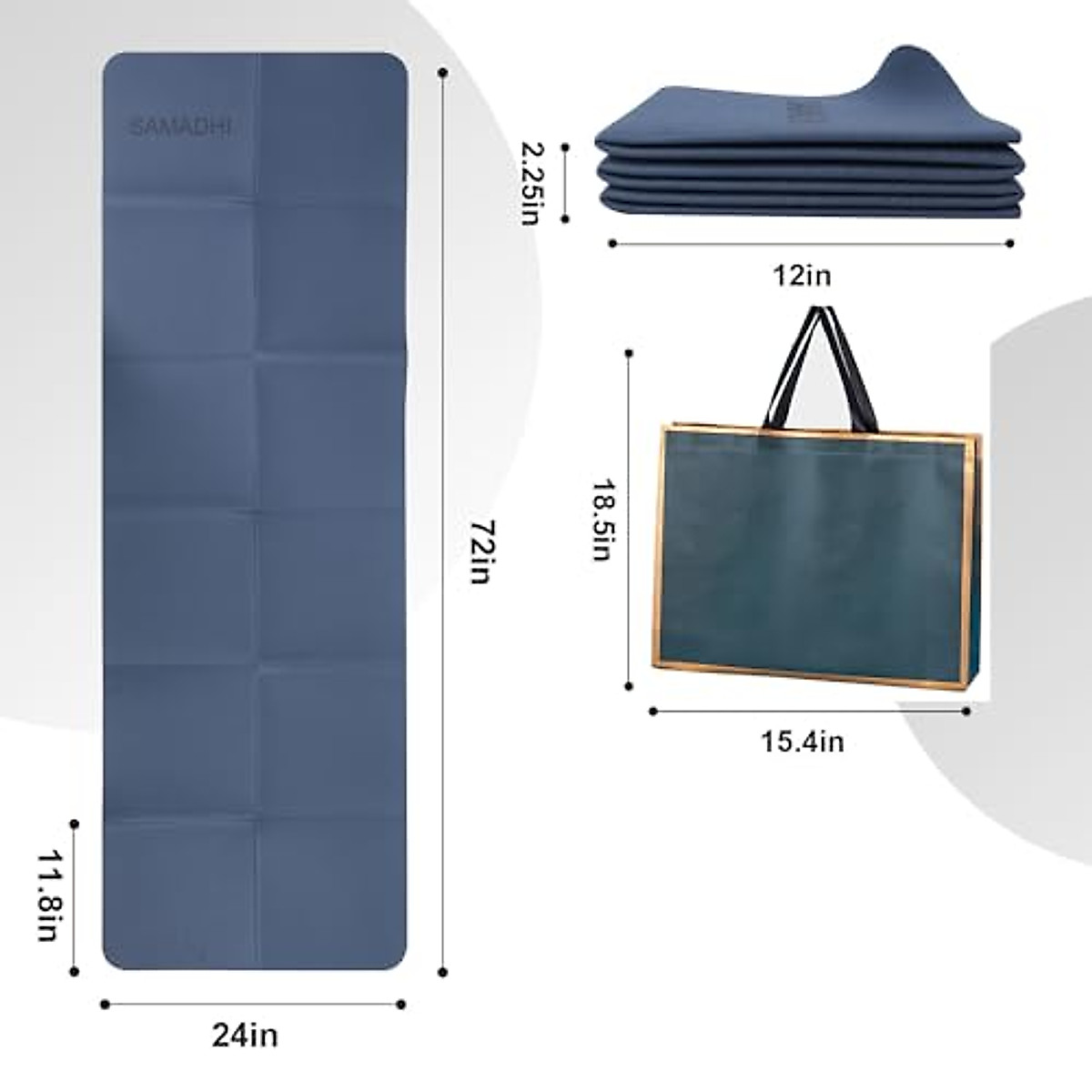 SAMADHI Folding Yoga Travel Mat with TPE Material, Double-sided non-slip, Lightweigh and Convenient packaging, 4mm Thick for Yoga Pilates and Fitness etc (With Waterproof Oxford Cloth Storage Bag)