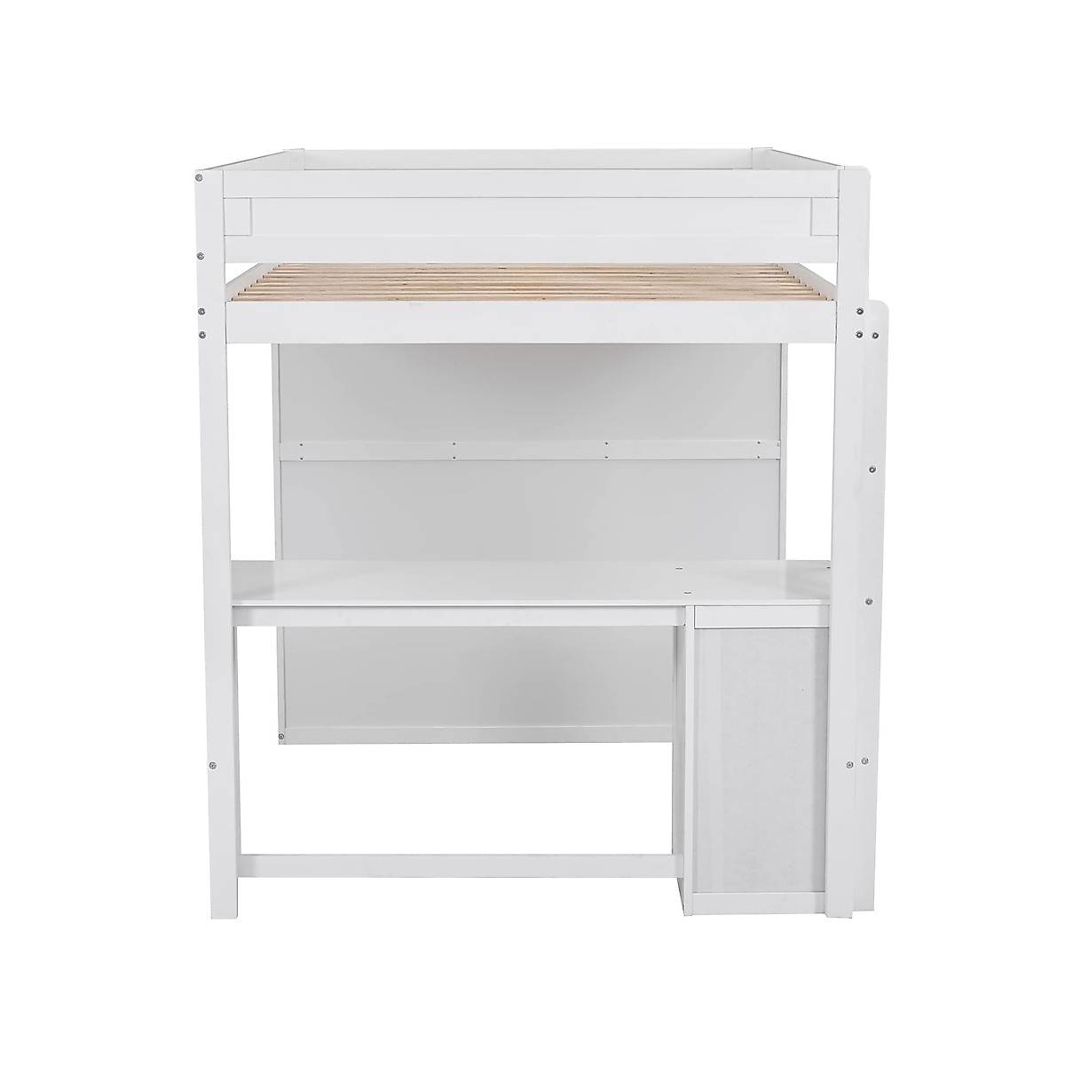 Harper & Bright Designs Full Size Loft Bed with Wardrobes and Desk, Solid Wood Loft Bed Frame with 2 Storage Drawers Cabinet, for Kids Teens Adults (White)