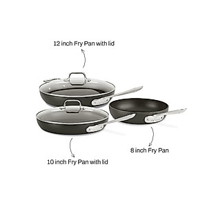 All-Clad HA1 Hard Anodized Non Stick Fry Pan Set 3 Piece, 8, 10, 12 Inch, Induction, Oven Broiler Safe 500F, Lid Safe 350F, Skillets, Frying Pans w/ Lid, Pots and Pans Set Non Stick, Cookware, Black