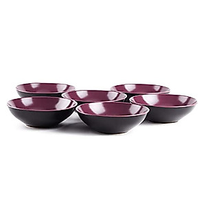 HomeVss Stoneware Two-Tone Colors Life 18pc Dinner Set，Outside Shiny Black + Inside Matte Glaze Plum