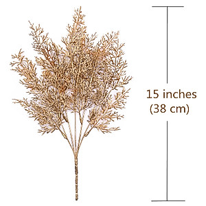 LOVENIMEN Artificial Plants for Christmas Decor, Gold Antler Grass Bunches Fake Shrubs Leaves Faux Branch Indoor Outdoor Home Garden Party Hotel Verandah Wedding DIY Xmas Decoration - Golden 4 Pack