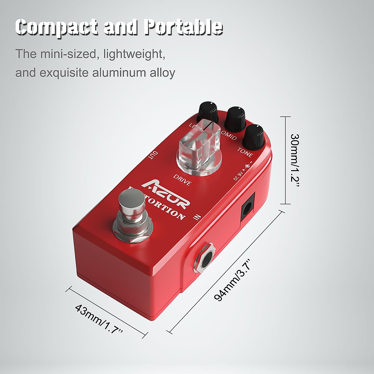 AZOR Vintage Distortion Guitar Effect Pedal with Guitar Pedal Power Cable Classical Electronic Pedal Aluminium-alloy Red