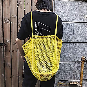 Enkrio Large Mesh Beach Casual Shoulder Bag Mesh Tote Bag Handbag for Students Teens Heavy Duty, Lightweight Foldable (Yellow)