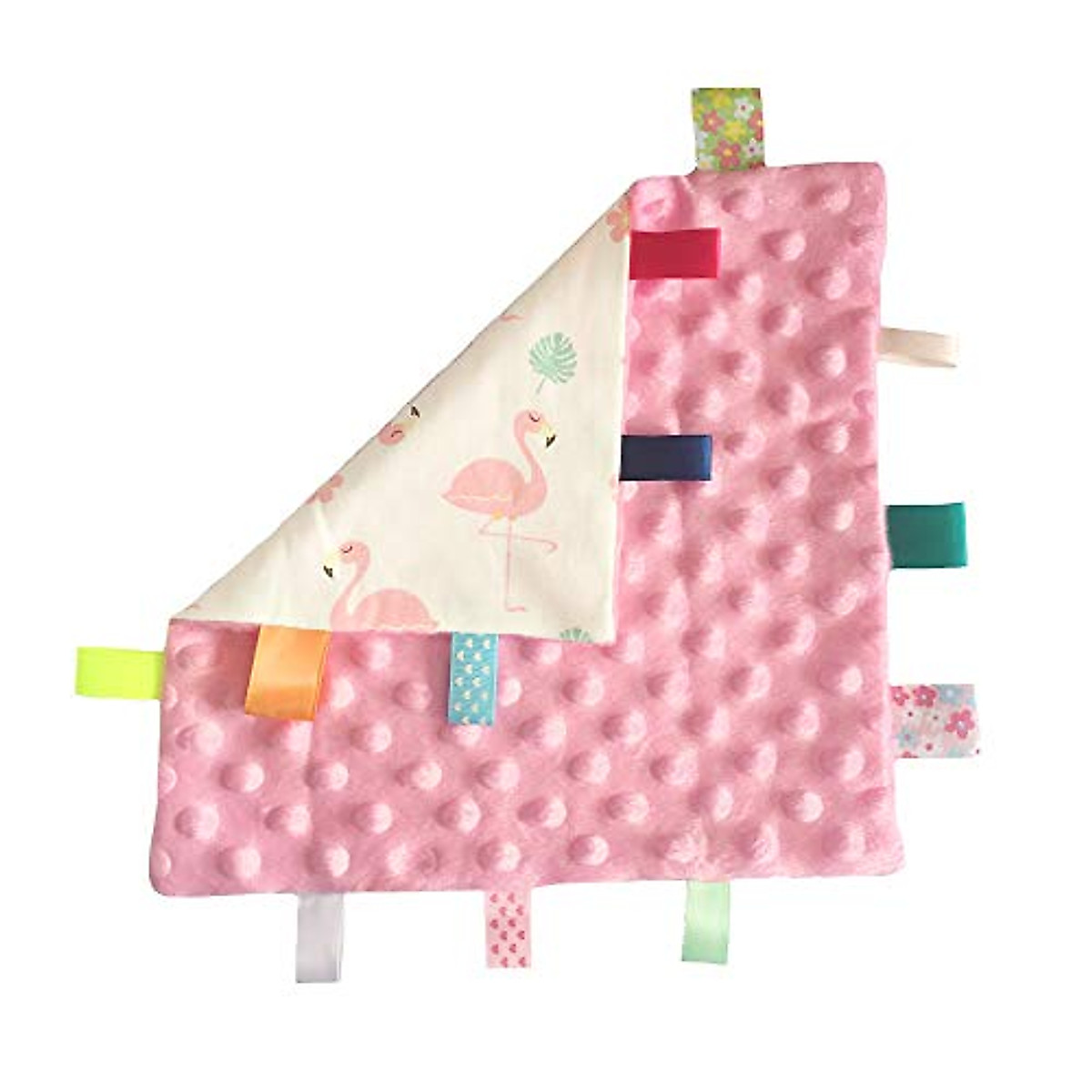 G-Tree Pink Baby Tag Comforter Taggy Blanket, Security Blanket with Multi-Coloured Tag, Taggy Plush Comforter - Pale Pink Textured Underside