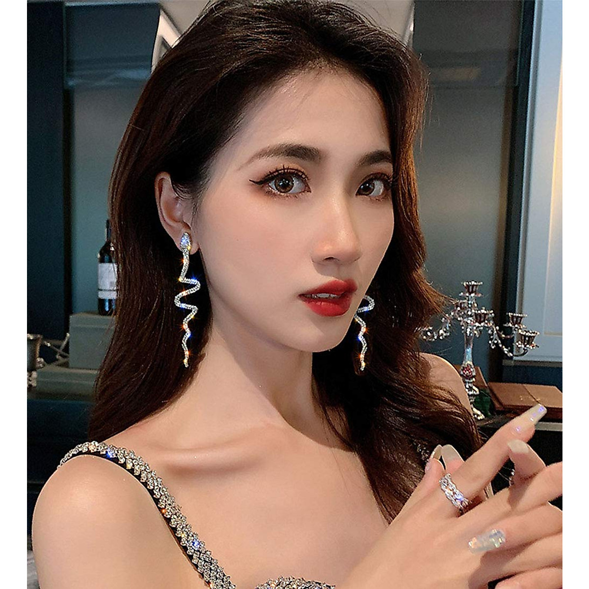 Denifery Snake Earrings Vintage Earrings Studs Dangle Earrings Long Silver Dangle Earrings Gold Snake Stud Earrings Snake Jewelry for Women (Silver F)