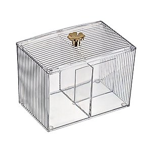 Estink Cotton Pad Storage Box, Portable Cotton Pad Holder Dispenser Swab Container Holder Transparent with Lid Grid for Cosmetics Makeup Swab Storage Box Desktop Decoration