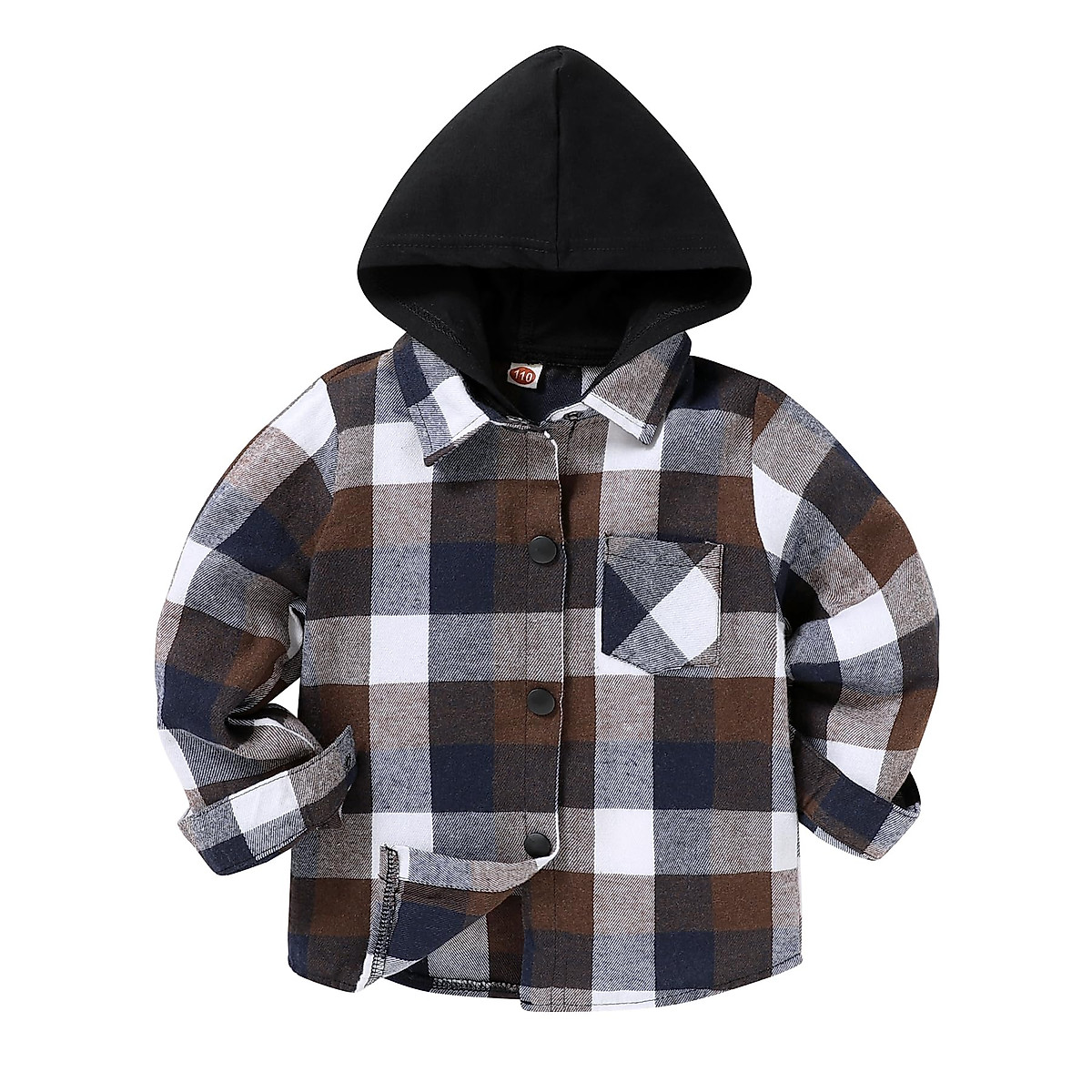 YOUNGER STAR Toddler KidsBaby Boys Hooded Plaid Shirt Classical Shirt Hooded Jacket Fall Winter Clothes (Brown, 6-12 Months)