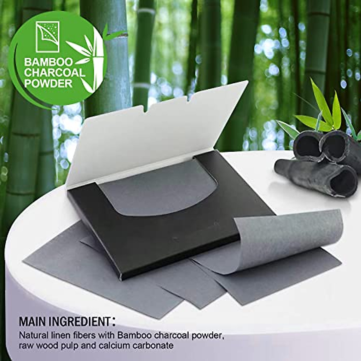 1200 Sheets Natural Blotting Paper for Oily Skin with Bamboo Charcoal, Oil Blotting Sheets for Face, Makeup Blotting Paper, 3 7/8" and 2.75"