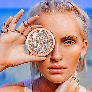 Yulejo 6 Pieces Magnifying Compact Cosmetic Mirror Mini Diamond 1X/ 2X Makeup Mirror 2.75 Inch Round Pocket Travel Makeup Folding Small Purse Size Mirror for Women Girls Bridesmaid Gift(Rose Gold)