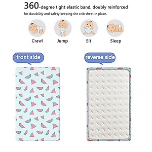 Watermelon Themed Fitted Crib Sheet,Standard Crib Mattress Fitted Sheet Soft & Stretchy Fitted Crib Sheet-Baby Sheet for Boys Girls,28“ x52“,Pastel Pink Dark Seafoam Pale Blue