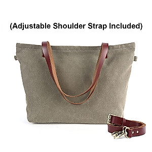 Canvas Leather Tote Bag for Women Leather Canvas Crossbody with Zipper Fashion Shopping Work Handbags for Women,Women's Canvas Shoulder Purse Bag With etachable and Adjustable Shoulder Strap