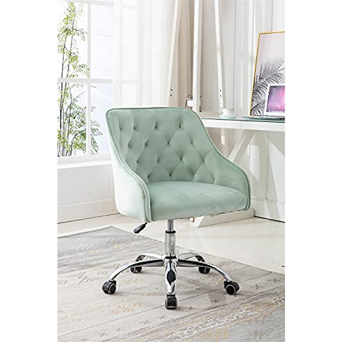CNANXU Velvet Swivel Shell Chair with Adjustable Height,Accent Swivel Desk Chair,Modern Leisure Office Chair for Living Room (Mint Green)