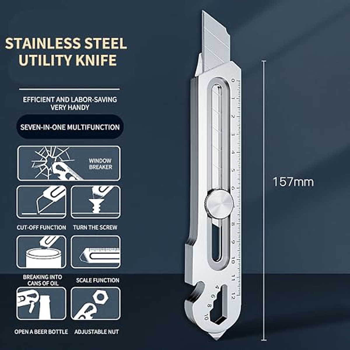 Cutter Knife18 MM Heavy Multi-Purpose Utility Knife Stainless Steel Utility Knife Retractable Box Cutter Robust Carpet Knife Retractable Design Comfortable Handle