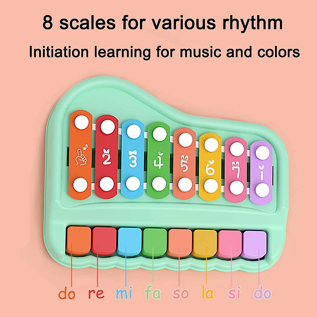 Oprala 2 in 1 Baby Piano Xylophone for Toddlers 1-3 Years Old, 8 Multicolored Key Keyboard Baby Xylophone Piano, Preschool Educational Musical Learning Instruments Toy for Baby Kids Girls Boys