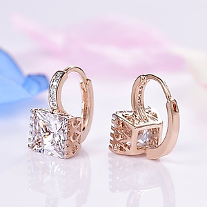 GULICX Gold Tone White CZ Zircon Sparkle Crystal Square Hoop Earrings for Women