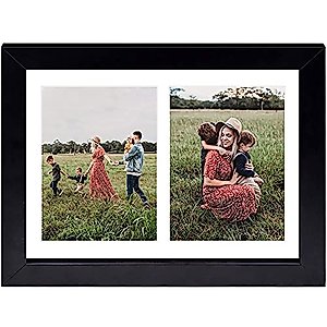 Golden State Art, 8.5x11 Black Wooden Picture Frame - White Mat for 2-5x7 Photos or 8.5x11 Certificate Without Mat - Real Glass - Easel Stand for Landscape/Portrait Table Display