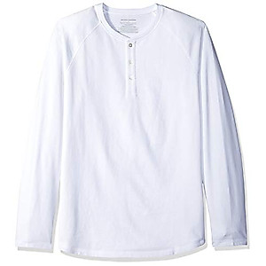 Amazon Essentials Men's Regular-Fit Long-Sleeve Henley Shirt (Available in Big & Tall), White, Large