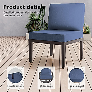 Knnbxa 14 Pieces Patio Furniture Set 12-Seat Metal Modular Outdoor Patio Conversation Sectional w/Thick Cushion and Coffee Table for Deck,Backyard,Lawn,Navy Blue