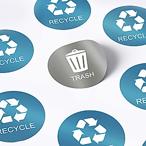 VBAP CORP Recycle Trash Bin Sticker - (Pack of 4) 3" Round Logo Sign Decal Labels Self-Adhesive Vinyl Laminated. Waterproof Indoor and Outdoor (Aquamarine/Grey)