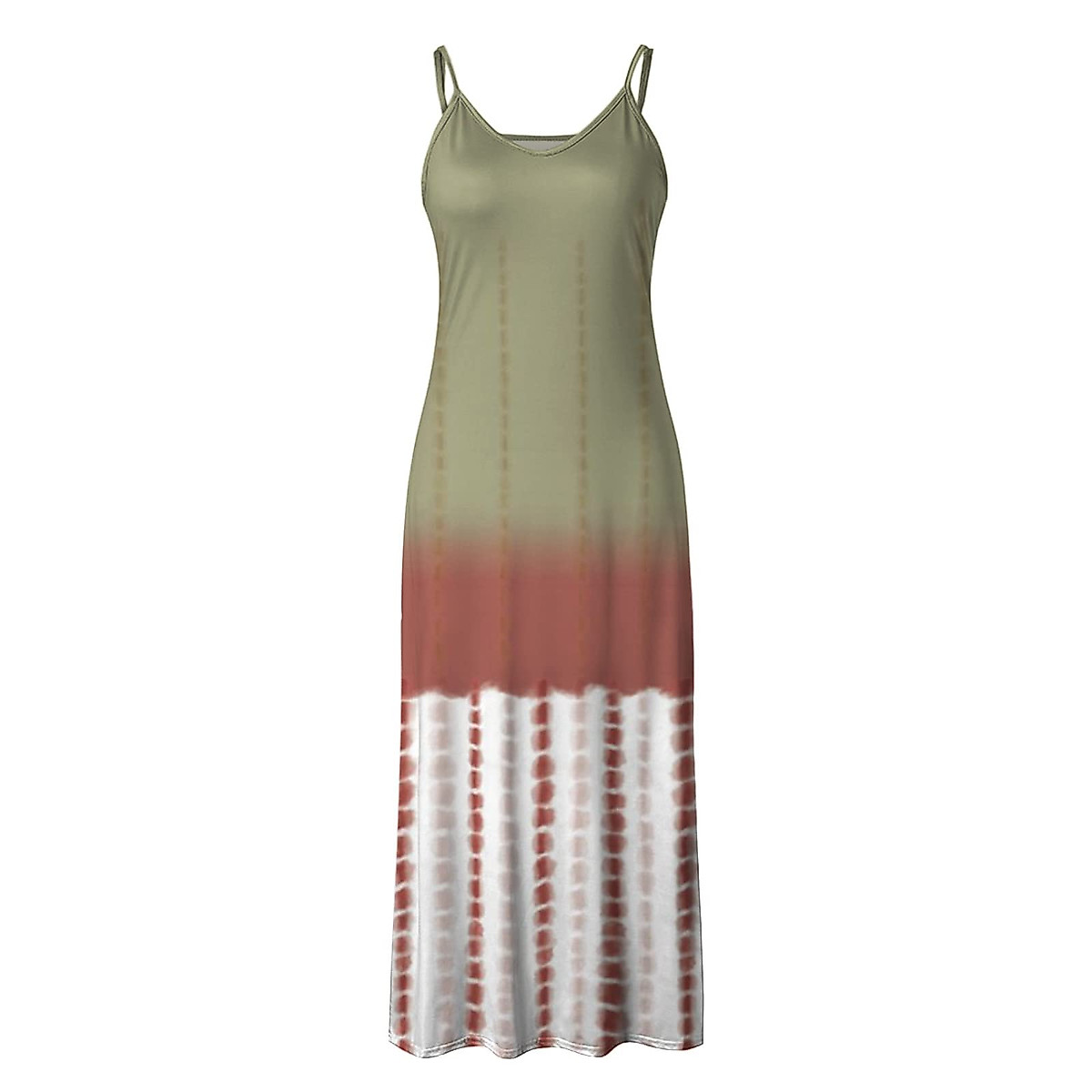 Women's Summer Casual Sleeveless Dress V Neck Spaghetti Strap Maxi Long Dress Color Block Printed Beach Sun Dresses Green