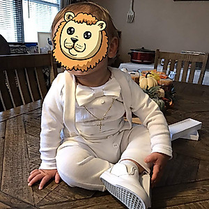 Baby Boys Baptism Christening Outfit Formal Party Wedding Tuxedo Gentleman Suit Long Sleeve Romper One Piece Bodysuit Button Overalls Suspenders Pants Bow tie Set Bib Shorts Clothes #QQ 6-12 Months