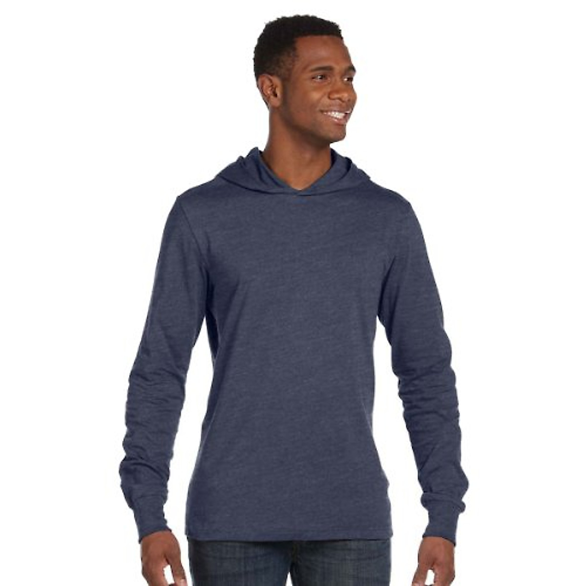 Bella + Canvas Unisex Jersey Long-Sleeve Hoodie, Large, HEATHER NAVY