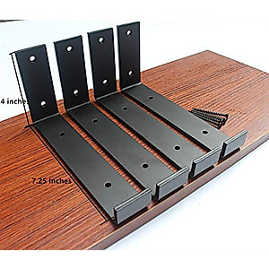 8 Pack - 7.25"L x 4"H x 1.5"W 5mm Thick Black Hook Brackets, Hook Iron Shelf Brackets, J Bracket, Metal Shelf Bracket, Industrial Shelf Bracket, Modern Shelf Bracket Shelf Supports with Screws