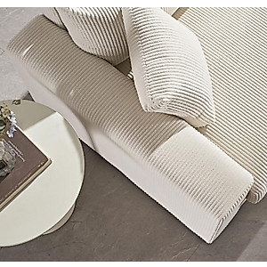 Container Furniture Direct Luxe Corduroy Sofa with 2 Toss Pillows, Spacious and Comfortable 3 Seater Couch for Modern Living Room, Ideal for Entertainment and Cozy Moments, 89" Wide, Beige