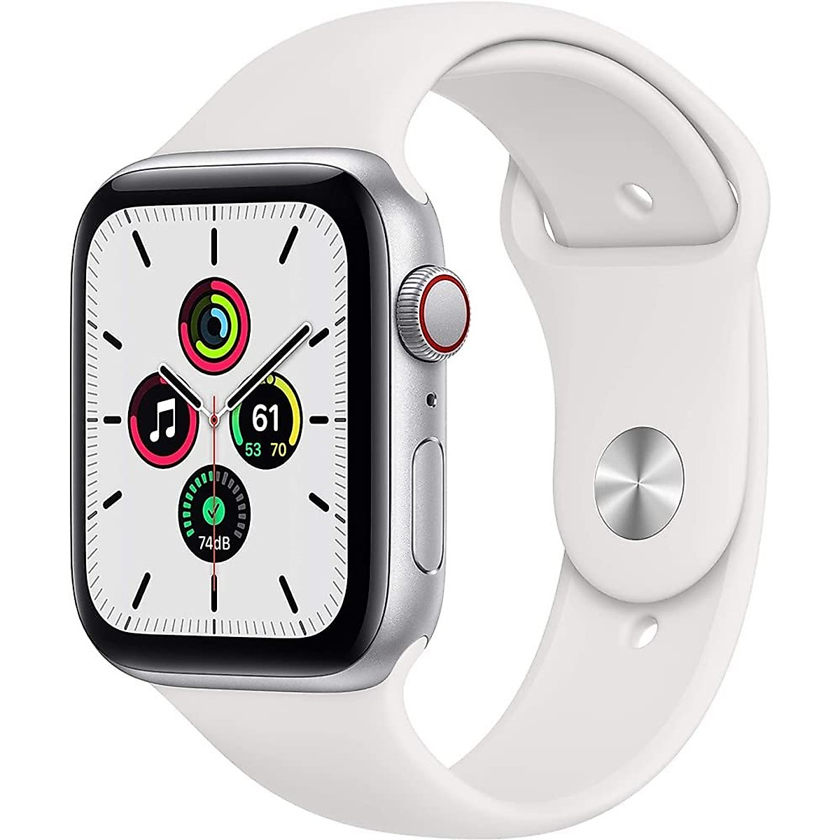 Apple Watch SE (GPS + Cellular, 40mm) - Silver Aluminum Case with White Sport Band (Renewed)