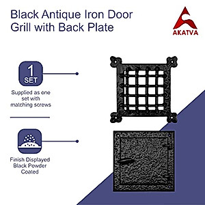 Akatva Rustic Speakeasy Door Grill – Window Iron Grill – Iron Speakeasy Grill – Black Window Security Grill – Heavy Duty Decorative Security Window Grille – Black Door Grill with Back Plate