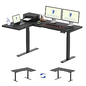 FLEXISPOT L Shaped Standing Desk 71 x 48 Inch Dual Motor Computer Electric Corner Desk Sit Stand Up Desk Height Adjustable Desk Home Office Table with Splice Board, Black