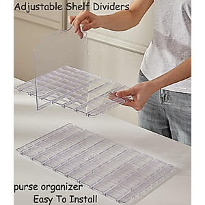 2 Pack Bag & Purse Organizer for Closet,Adjustable Clear Handbag Storage Shelf-Plastic Clutch Dividers|Keep Purses upright Closet,Dividers Divider Closet Organizer,Separators Bookshelf Separator