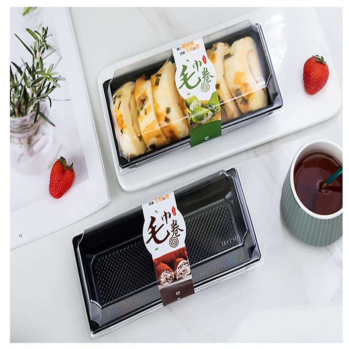 XIZHI 50Pcs Reusable Sandwich Box with Clear Lids Sandwich Plastic Container Sushi Container Box Swiss Roll Container for Cakes Cookies Pastries Dessert Fruits salad Display,7.5"x3.3"x2.3"