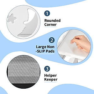 TOETOL Bamboo Toddler Kitchen Stool for Kids Step Stool - White Little Helper Tower Adjustable Height with Learning Black & White Activity Board1