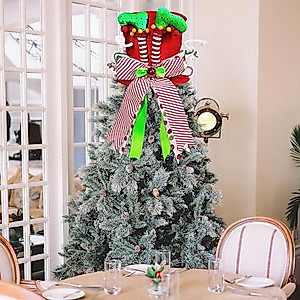 1 PCS Christmas Tree Topper Hat with Buffalo Plaid Bow Ribbon Christmas Tree Topper Christmas Decorations Christmas Tree Ornaments for Xmas Tree Home Desktop Holiday Decorations G