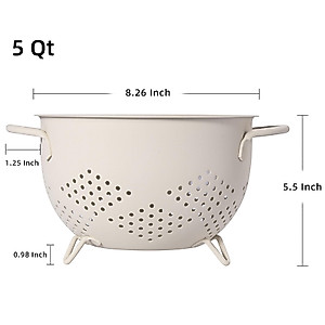 Metal Colander 5 Quart Powder Coated Self-draining Metal Strainer with Base,Kitchen Pasta Fruit Vegetable Basket with Double Handles (Sand Yellow)