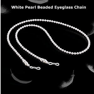 OCR White Pearl Beaded Eyeglass Chain , Eyewear Sunglasses Cord Neck Strap Holder