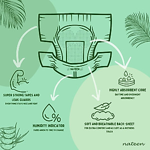 Nateen Premium Baby Diapers with Strong Leak Guard for Overnight Use, Super Absorbent Disposable Diapers, Hypoallergenic with Comfortable Fit, Medium Size, 100 Count