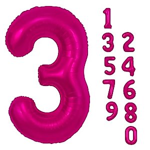40 Inch Hot Pink Number 3 Balloon 3 Years Old Birthday Decorations Pink Three Balloons for 3rd Birthday Decorations Girl Number 3 Balloon Pink for 3rd Birthday Balloons 3 Years Anniversary Decors