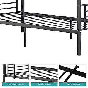 Lumelay Bunk Bed Twin Over Twin, Heavy Duty Twin Size Metal Bunk Bed Frame with Guardrail & Ladders, Space-Saving, Noise Free, No Box Spring Needed (Black)