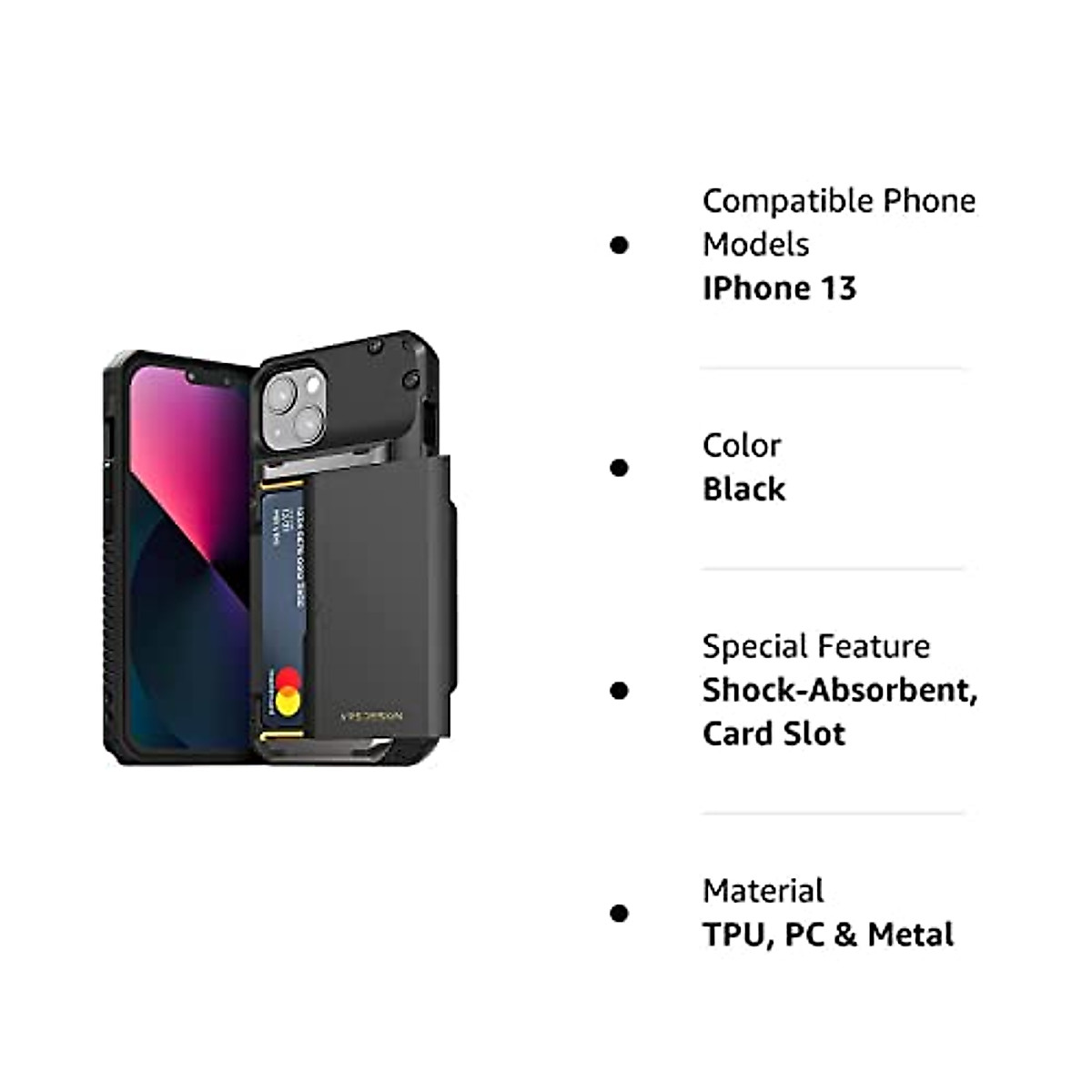 VRS DESIGN Damda Glide Pro Phone Case for iPhone 13, Sturdy Semi Auto Wallet [4 Cards] Case Compatible for iPhone 13 Case (2021) Black