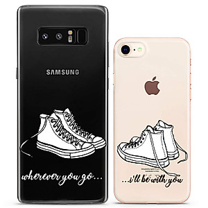 Cavka Matching Couple Cases Compatible for Google Pixel 8 Pro 7a 7 Pro 6 Pro 6a 6 5a 5 XL 4a 5G 4 XL 4a Crystal Sneakers Wherever You Go I Will Be With Clear Silicone Cover Converse Anniversary Friend